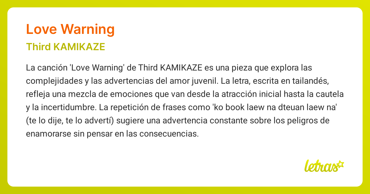 Significado de la canción LOVE WARNING (Third KAMIKAZE) - LETRAS.COM
