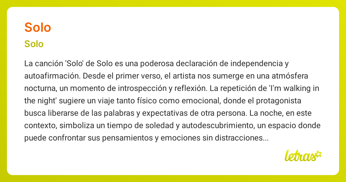 Significado de la canción SOLO (Solo) - LETRAS.COM