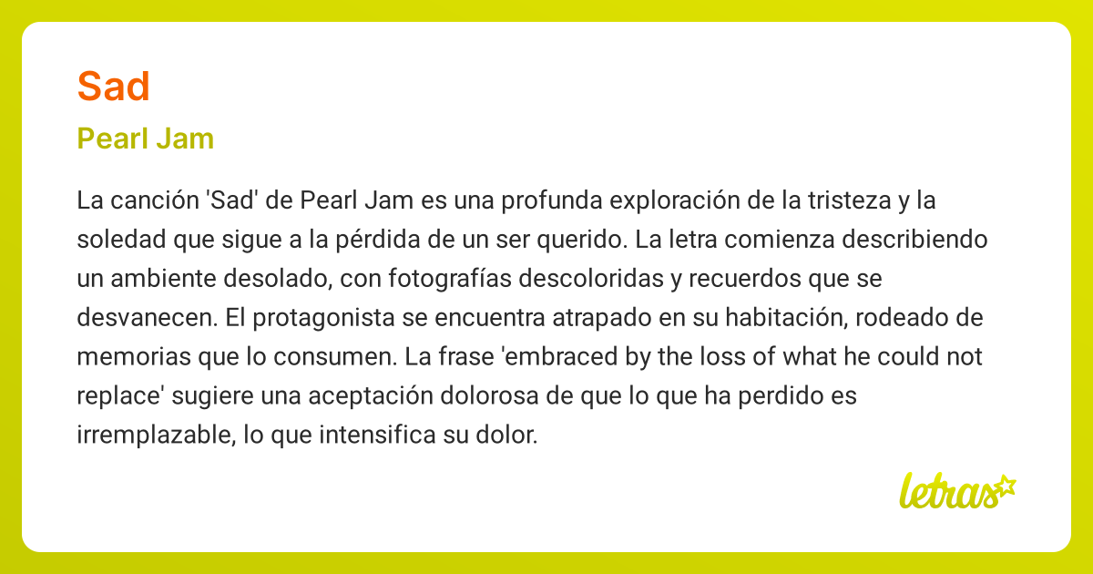 Significado de la canción SAD (Pearl Jam) - LETRAS.COM