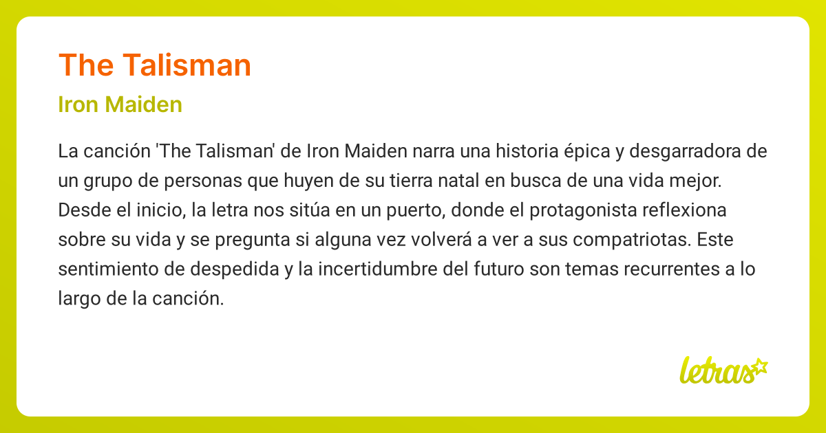 Significado de la canción THE TALISMAN (Iron Maiden) - LETRAS.COM