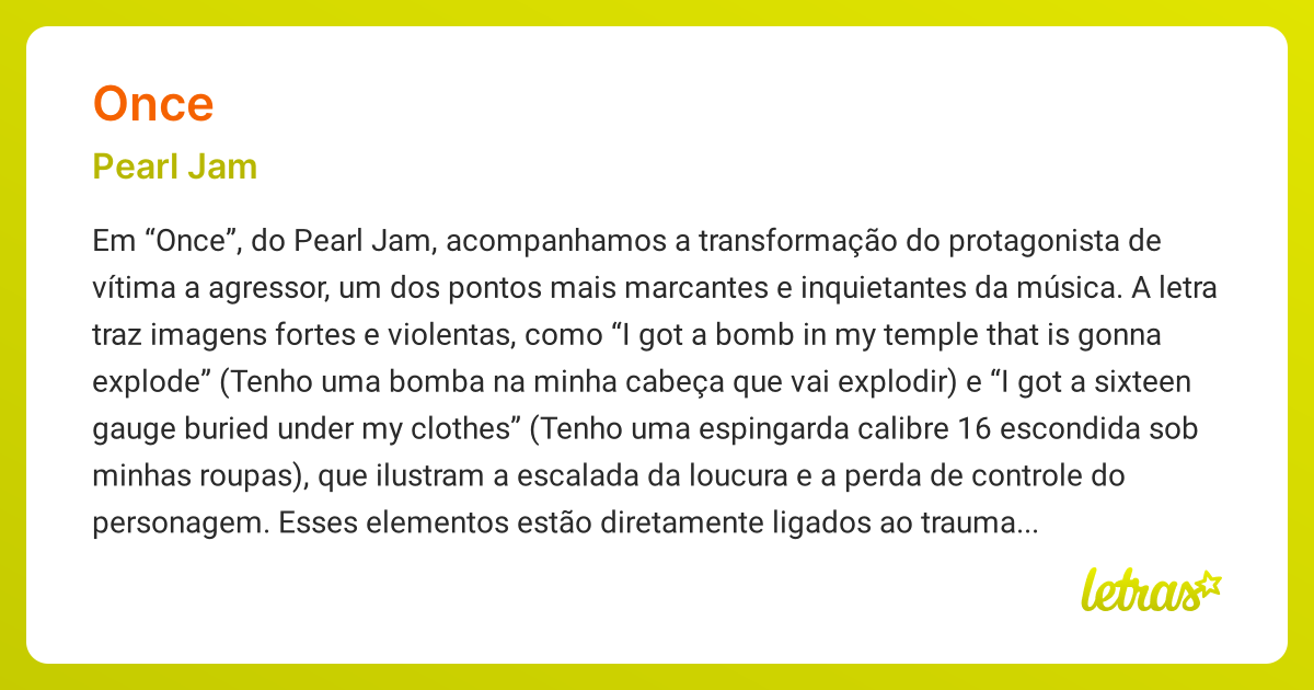 Significado da música ONCE (Pearl Jam) - LETRAS.MUS.BR