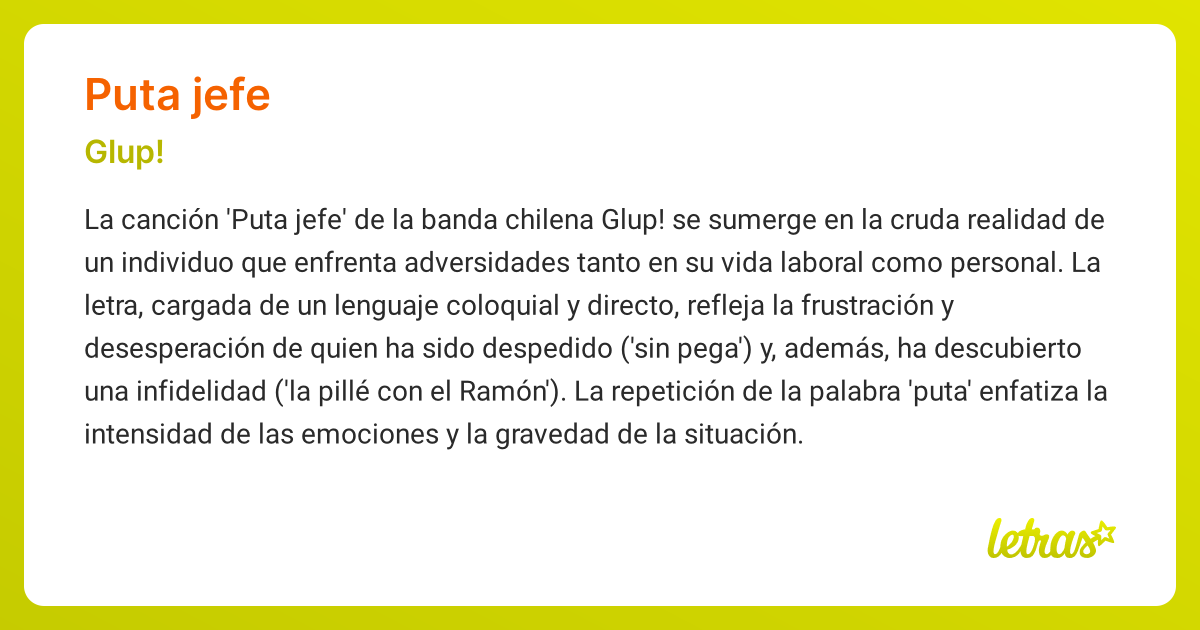 Significado de la canción PUTA JEFE (Glup!) - LETRAS.COM