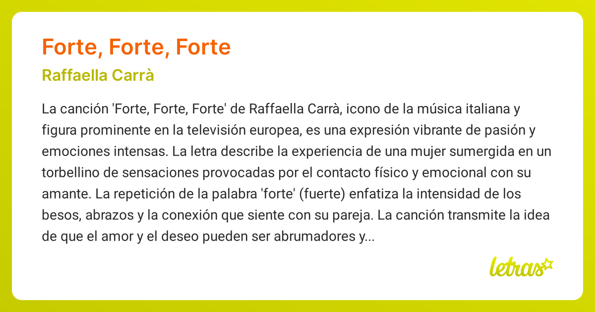 Significado de la canción FORTE, FORTE, FORTE (Raffaella Carrà ...