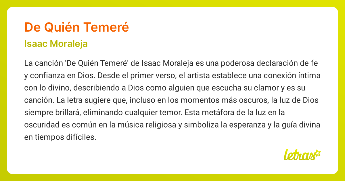 Significado de la canción DE QUIÉN TEMERÉ (Isaac Moraleja) - LETRAS.COM