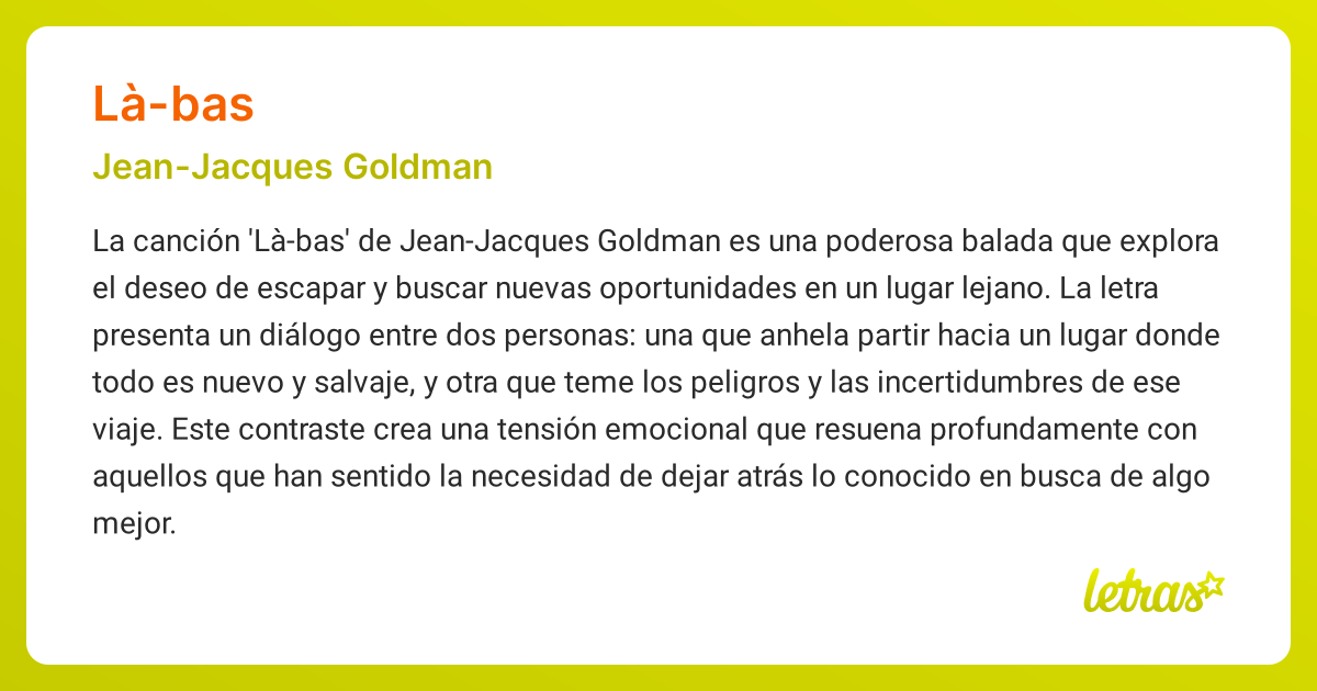 Significado de la canción LÀ-BAS (Jean-Jacques Goldman) - LETRAS.COM