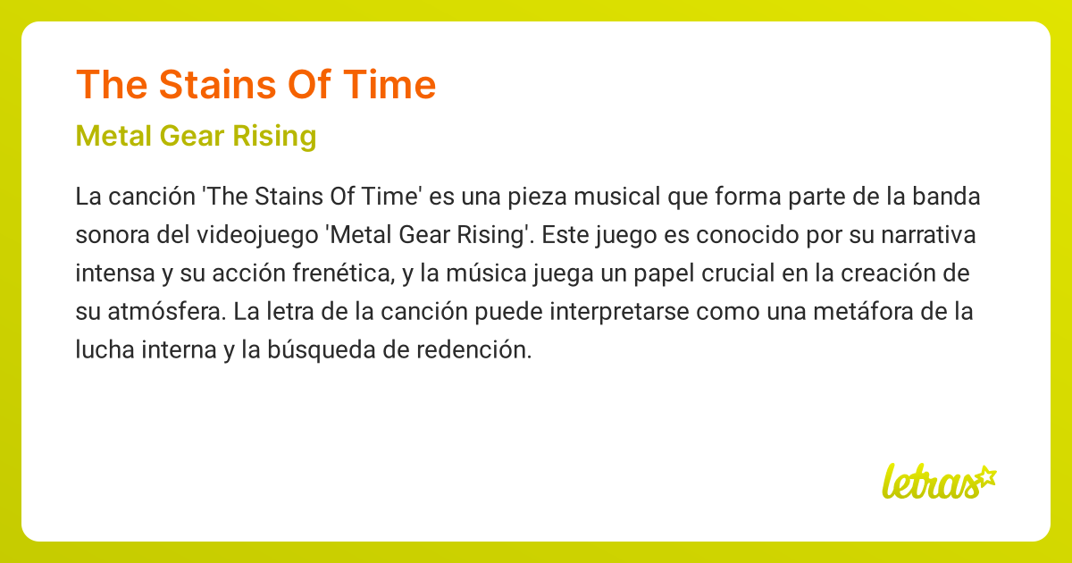 Significado de la canción THE STAINS OF TIME (Metal Gear Rising ...