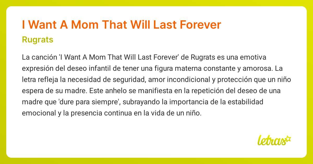 Significado de la canción I Want A Mom That Will Last Forever (Rugrats ...