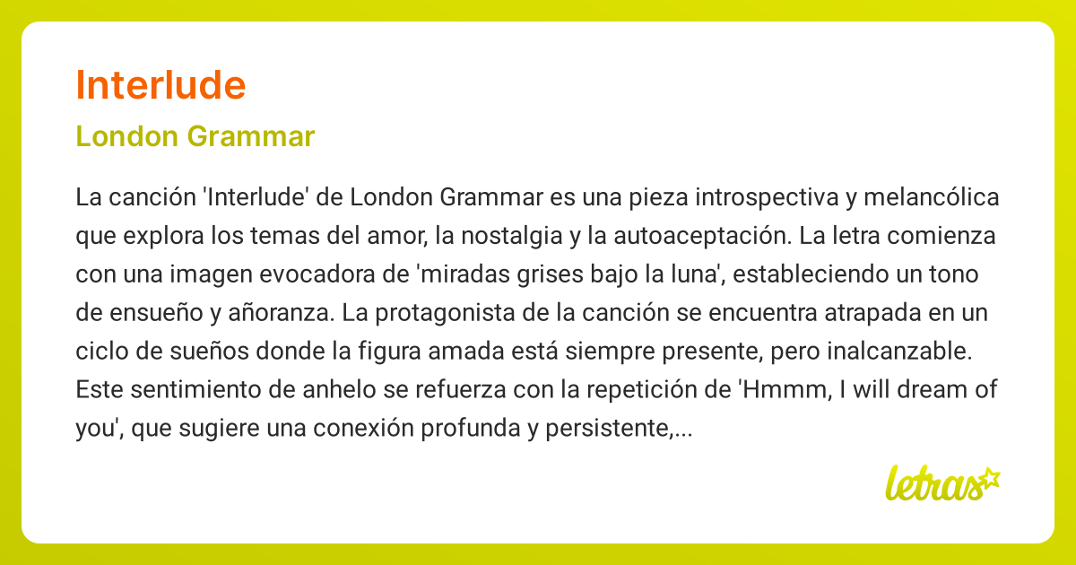 Significado de la canción INTERLUDE (London Grammar) - LETRAS.COM