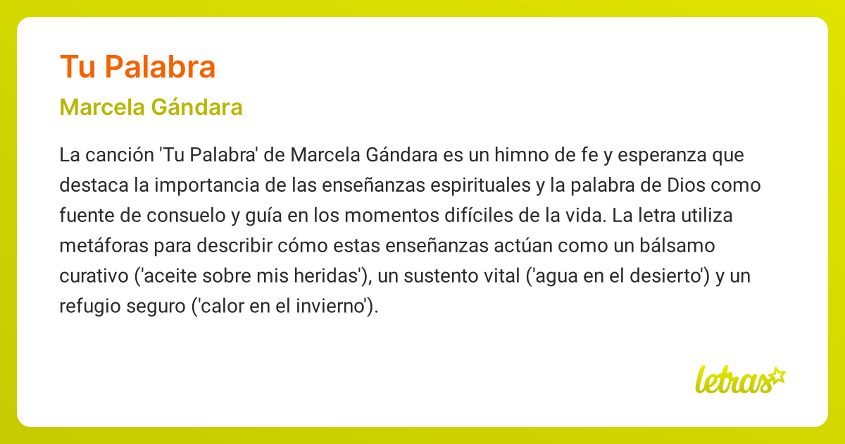 Significado de la canción TU PALABRA (Marcela Gándara) - LETRAS.COM