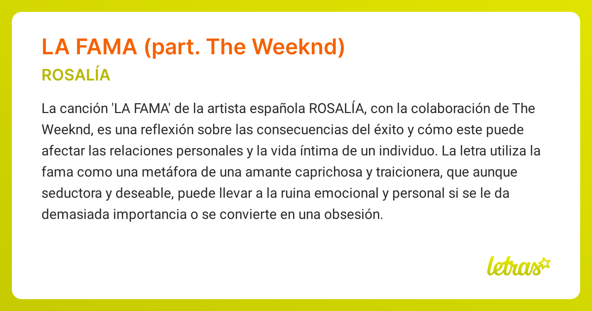 Significado de la canción LA FAMA (PART. THE WEEKND) (ROSALÍA) - LETRAS.COM