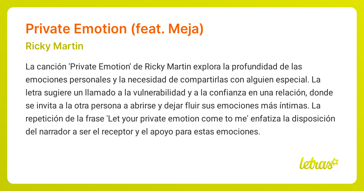 Significado de la canción PRIVATE EMOTION (FEAT. MEJA) (Ricky Martin ...