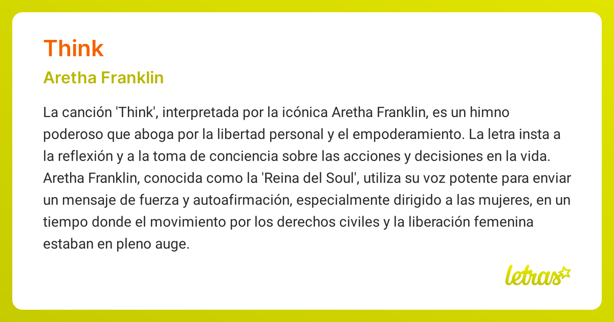 Significado de la canción THINK (Aretha Franklin) - LETRAS.COM