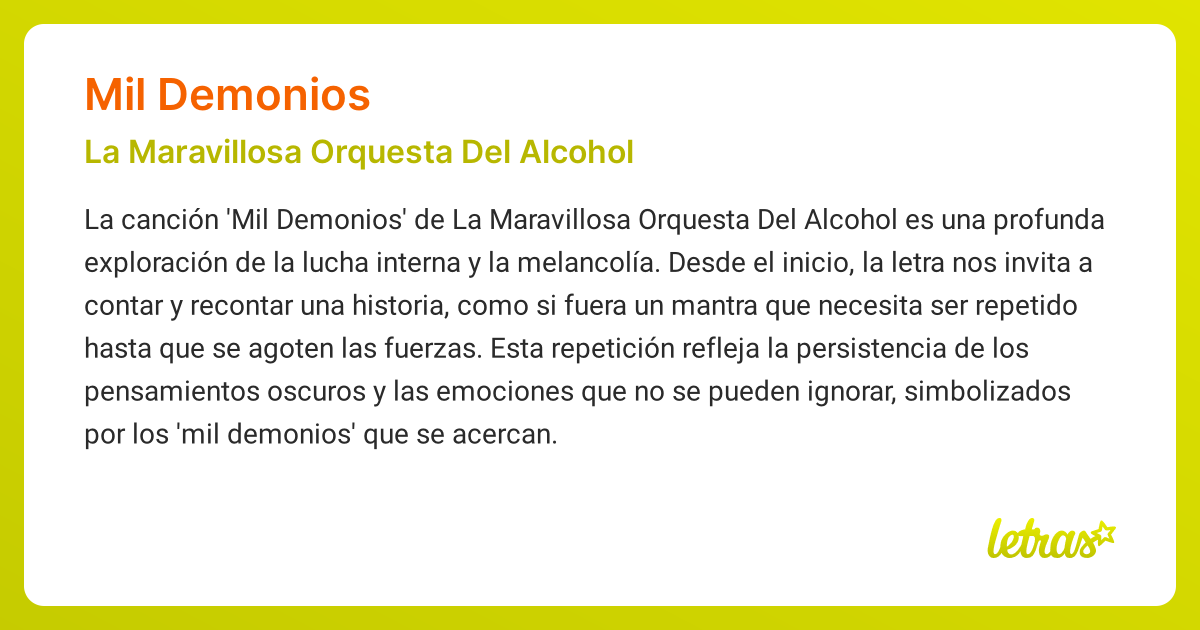Significado de la canción MIL DEMONIOS (La Maravillosa Orquesta Del ...