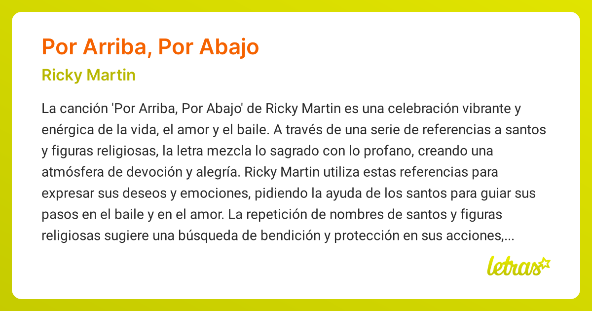 Significado de la canción POR ARRIBA, POR ABAJO (Ricky Martin) - LETRAS.COM