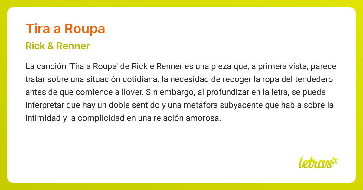 Significado de la canción TIRA A ROUPA (Rick e Renner) - LETRAS.COM