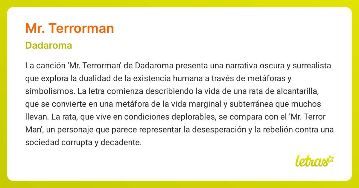 Significado de la canción MR. TERRORMAN (Dadaroma) - LETRAS.COM