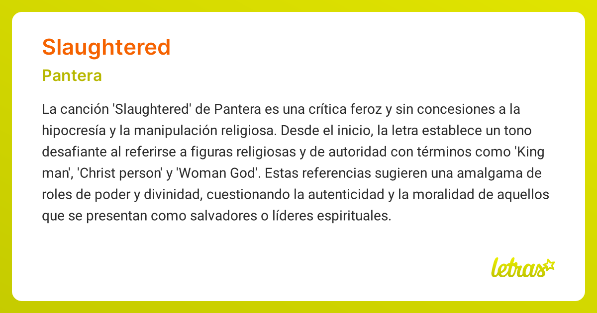 Significado de la canción SLAUGHTERED (Pantera) - LETRAS.COM