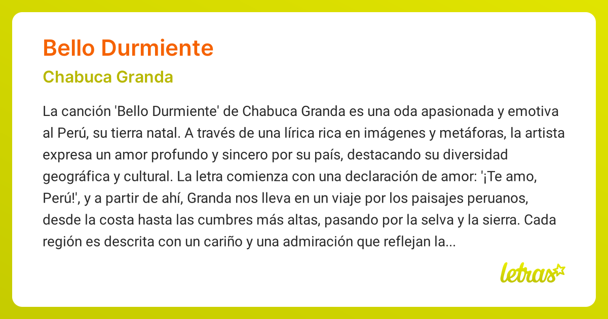 Significado de la canción BELLO DURMIENTE (Chabuca Granda) - LETRAS.COM