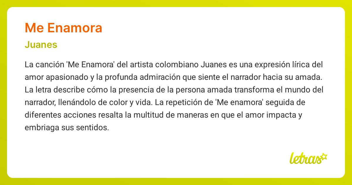 Significado de la canción ME ENAMORA (Juanes) - LETRAS.COM