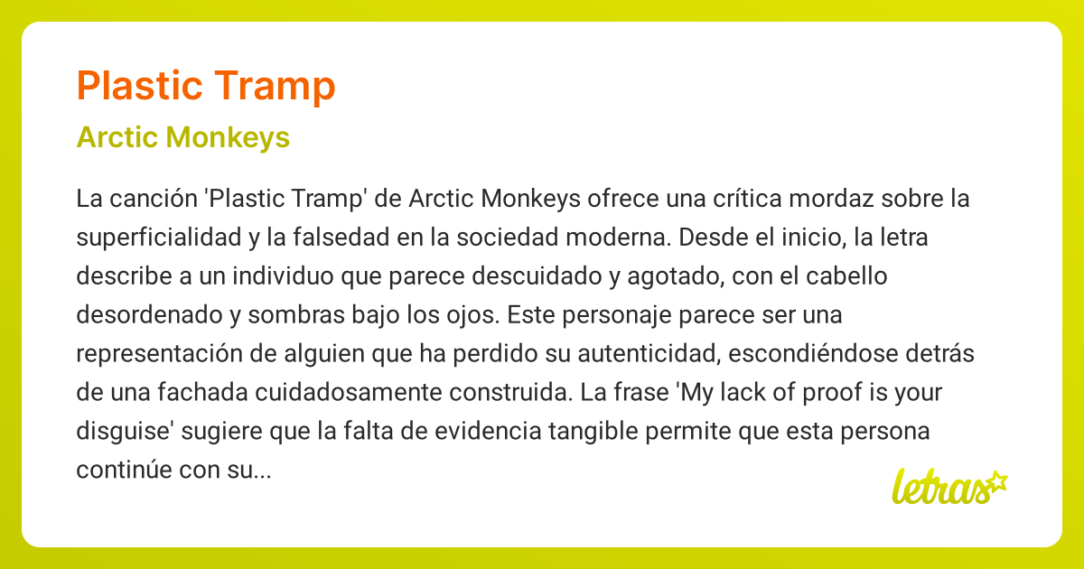 Significado de la canción PLASTIC TRAMP (Arctic Monkeys) - LETRAS.COM