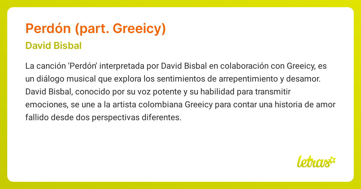 Significado de la canción PERDÓN (PART. GREEICY) (David Bisbal ...