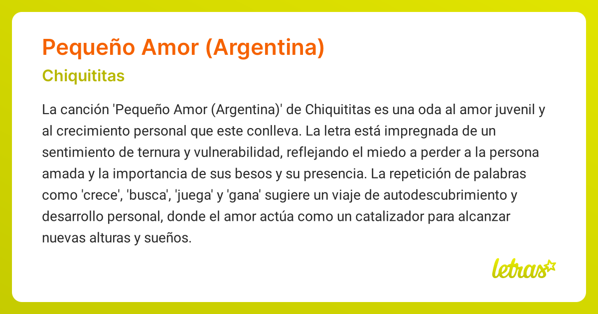 Significado de la canción PEQUEÑO AMOR (ARGENTINA) (Chiquititas ...