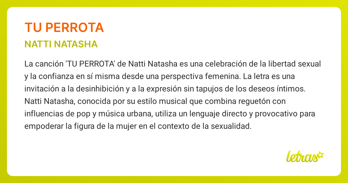 Significado de la canción TU PERROTA (NATTI NATASHA) - LETRAS.COM