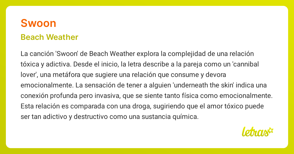 Significado de la canción SWOON (Beach Weather) - LETRAS.COM