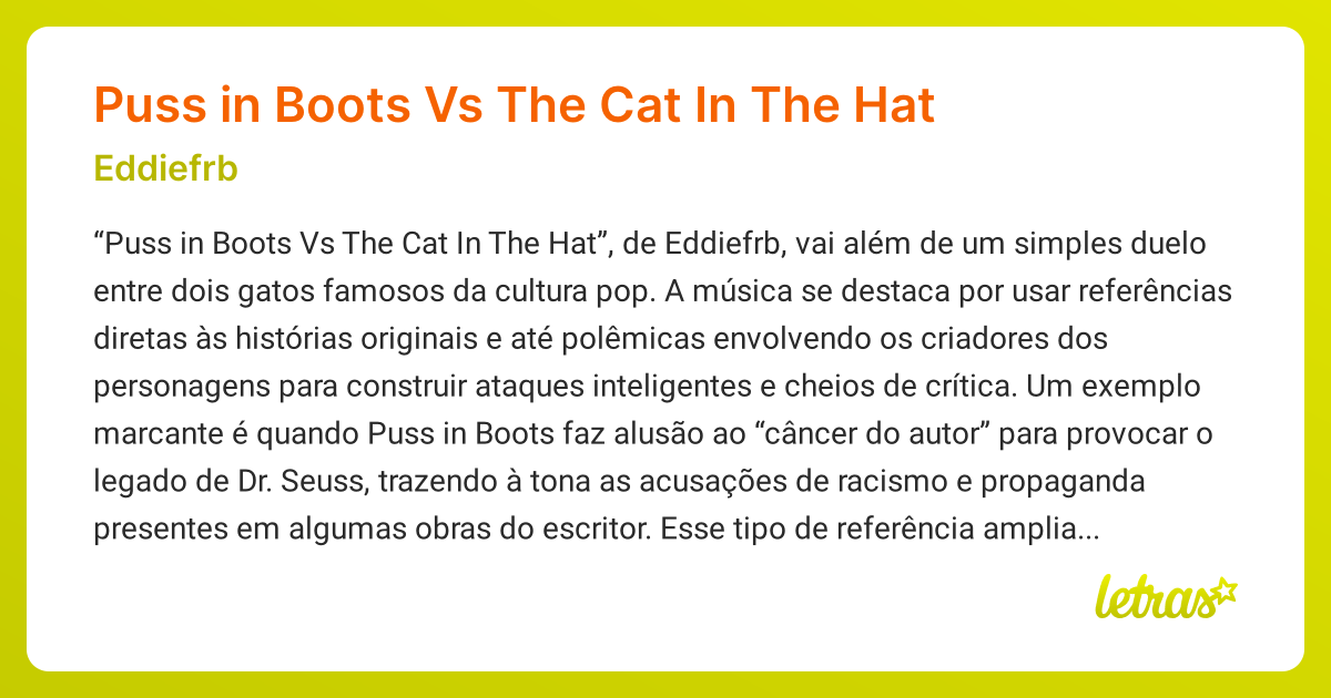 Significado da música Puss in Boots Vs The Cat In The Hat (Eddiefrb ...