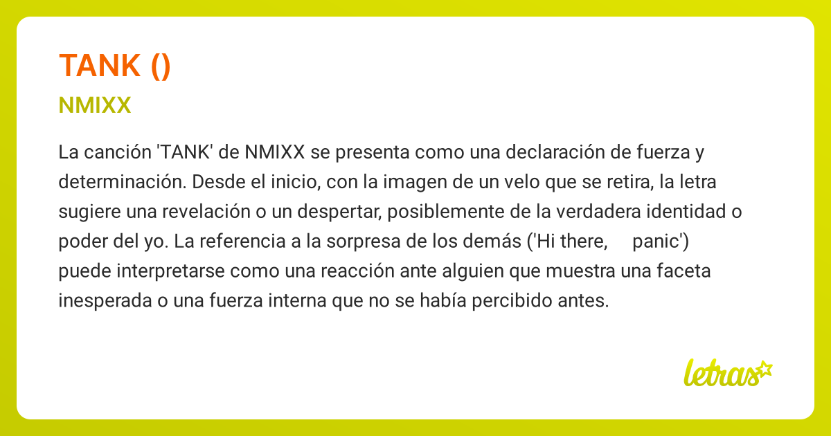 Significado de la canción TANK (占) (NMIXX) - LETRAS.COM