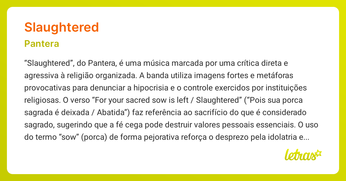 Significado da música SLAUGHTERED (Pantera) - LETRAS.MUS.BR