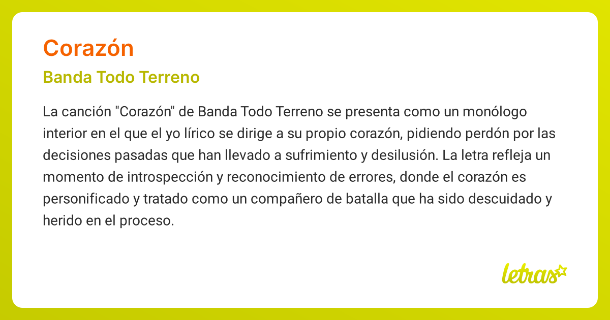 Significado de la canción CORAZÓN (Banda Todo Terreno) - LETRAS.COM