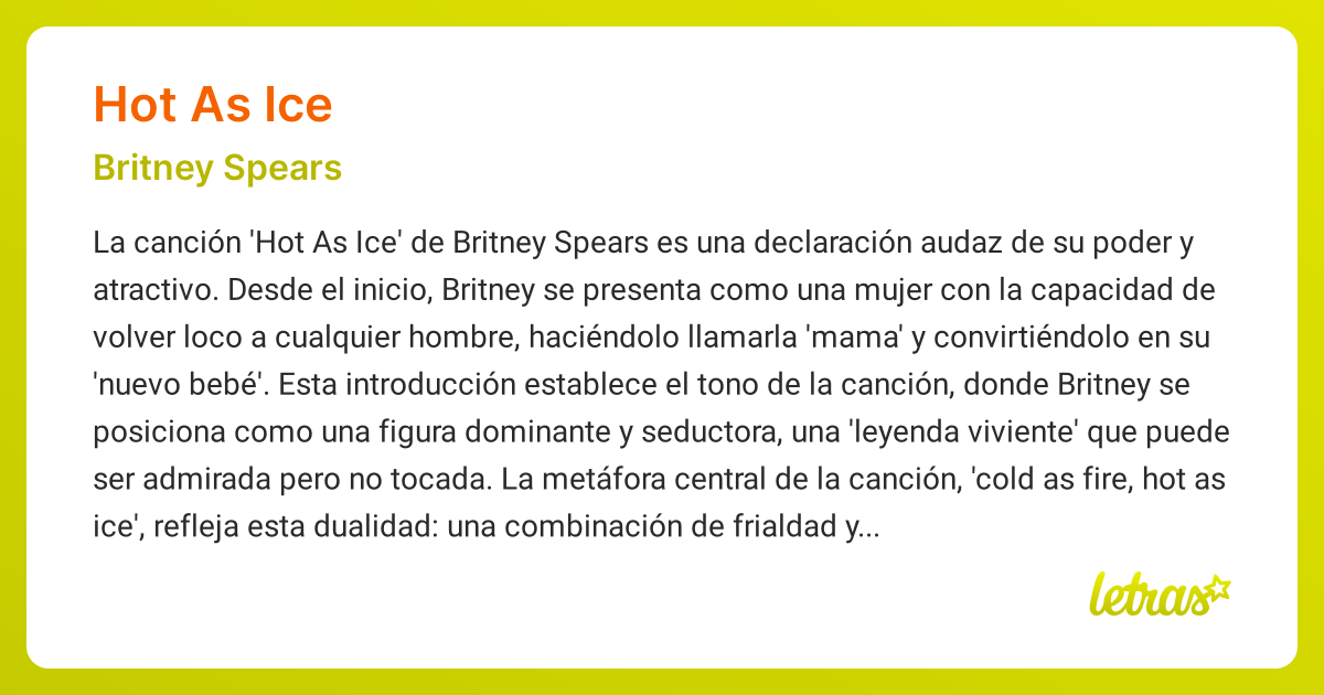 Significado de la canción HOT AS ICE (Britney Spears) - LETRAS.COM