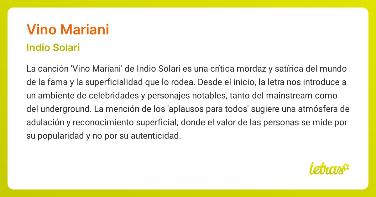 Significado de la canción VINO MARIANI (Indio Solari) - LETRAS.COM
