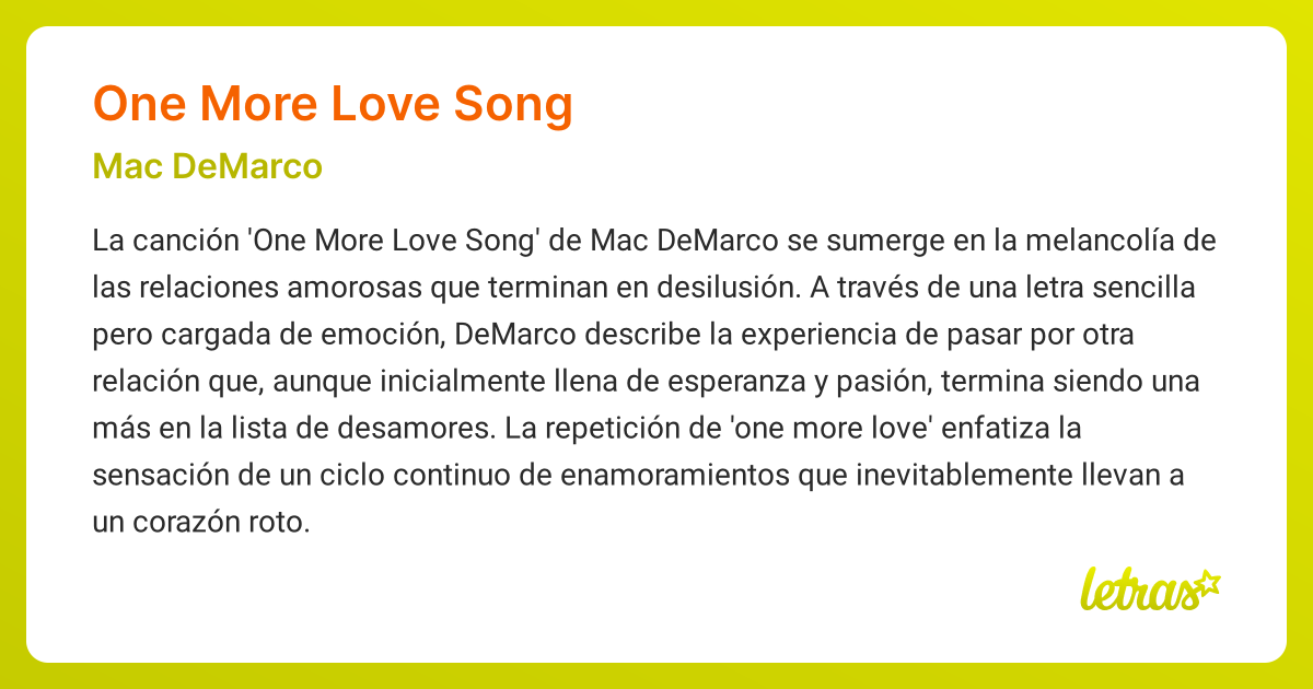 Significado de la canción ONE MORE LOVE SONG (Mac DeMarco) - LETRAS.COM