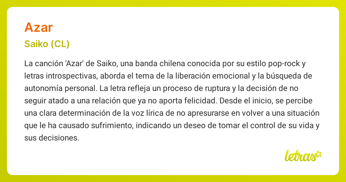 Significado de la canción AZAR (Saiko (CL)) - LETRAS.COM