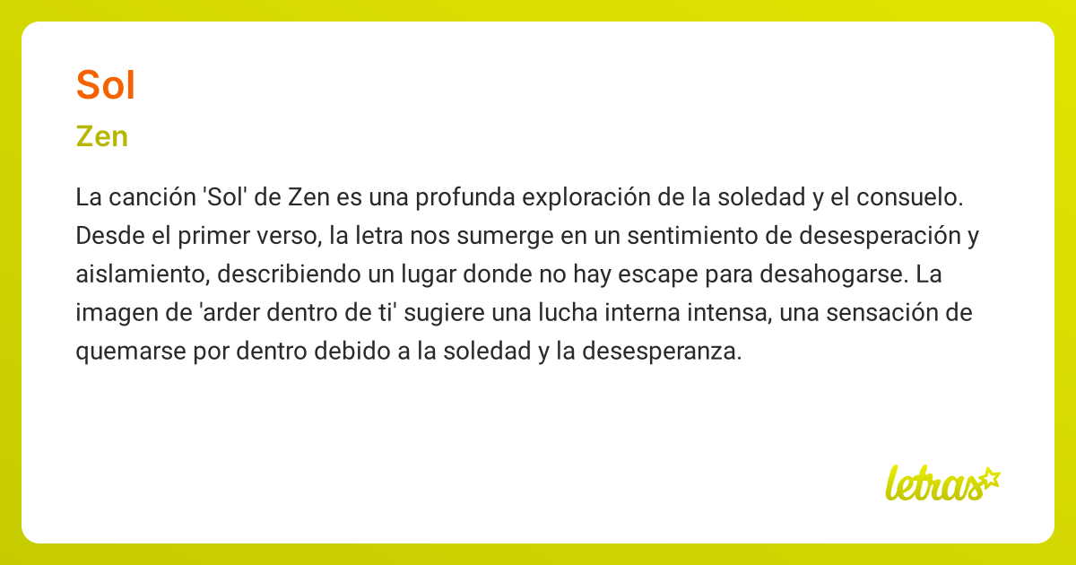 Significado de la canción SOL (Zen) - LETRAS.COM