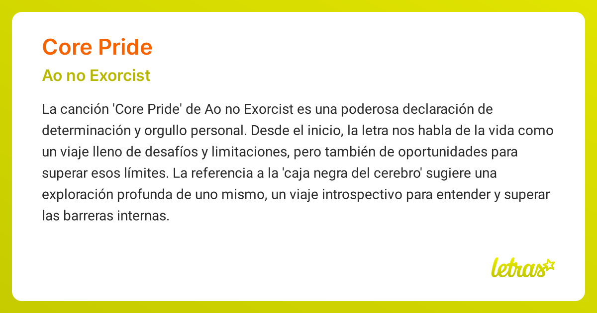 Significado de la canción CORE PRIDE (Ao no Exorcist) - LETRAS.COM