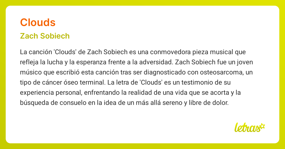 Significado de la canción CLOUDS (Zach Sobiech) - LETRAS.COM