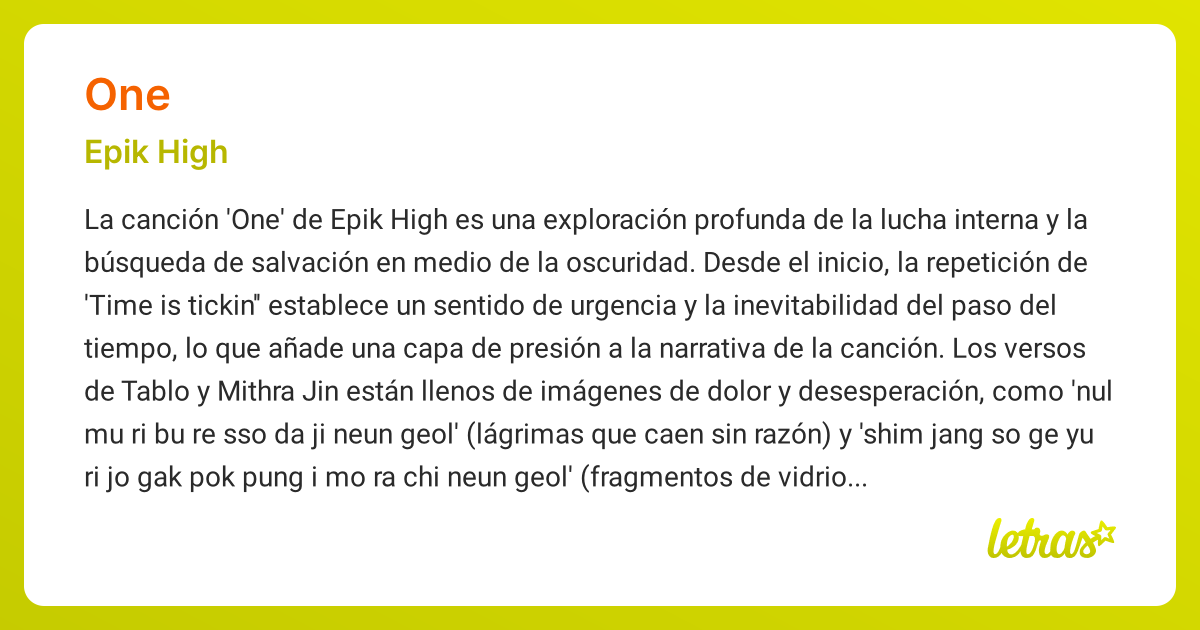 Significado de la canción ONE (Epik High) - LETRAS.COM