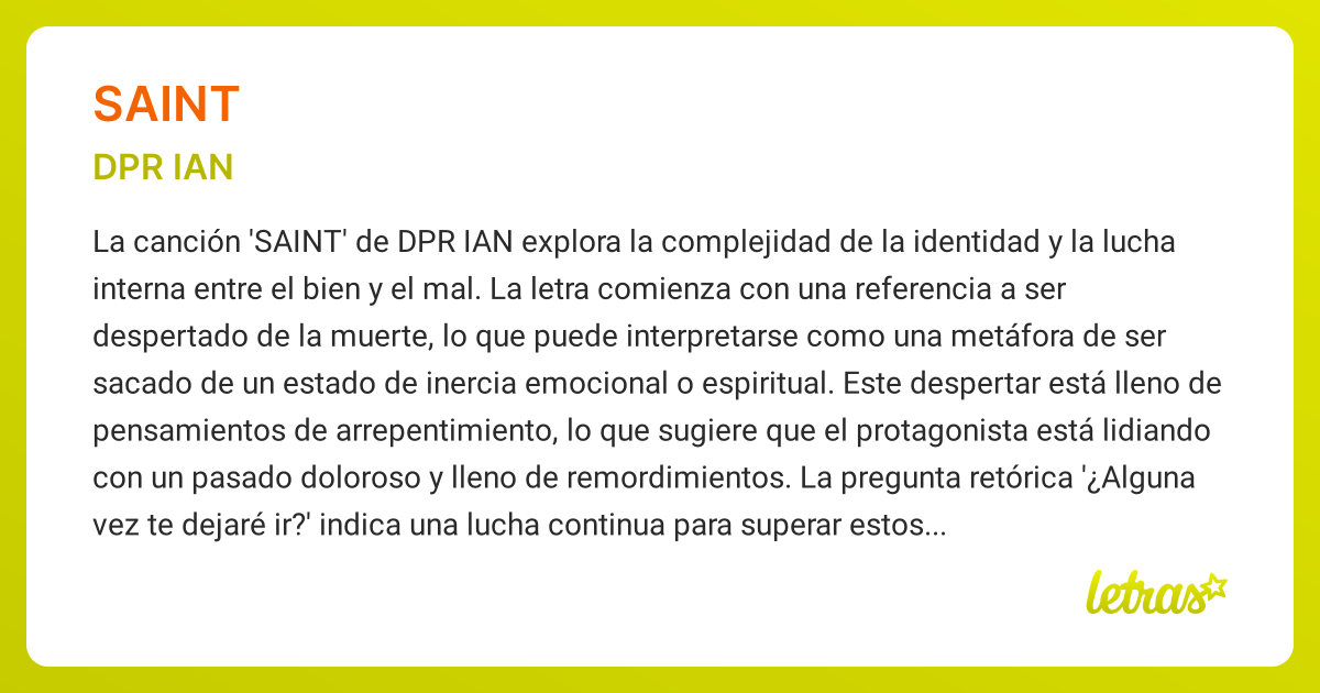 Significado de la canción SAINT (DPR IAN) - LETRAS.COM