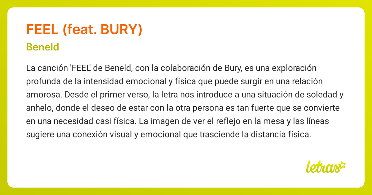 Significado de la canción FEEL (FEAT. BURY) (Beneld) - LETRAS.COM