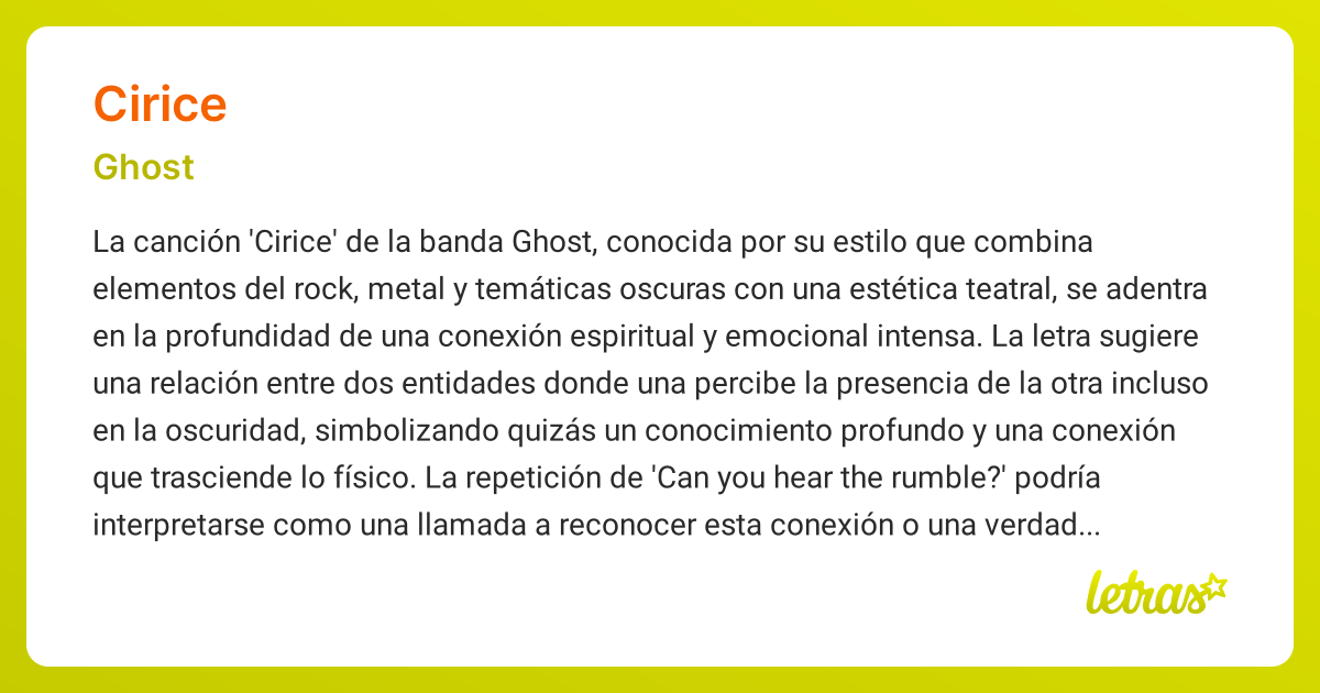 Significado de la canción CIRICE (Ghost) - LETRAS.COM