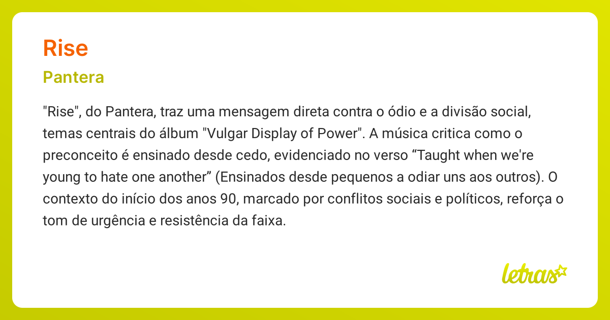 Significado da música RISE (Pantera) - LETRAS.MUS.BR