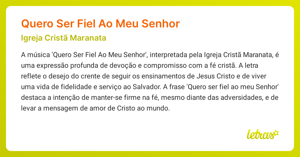 Significado Da Música Quero Ser Fiel Ao Meu Senhor Igreja Cristã