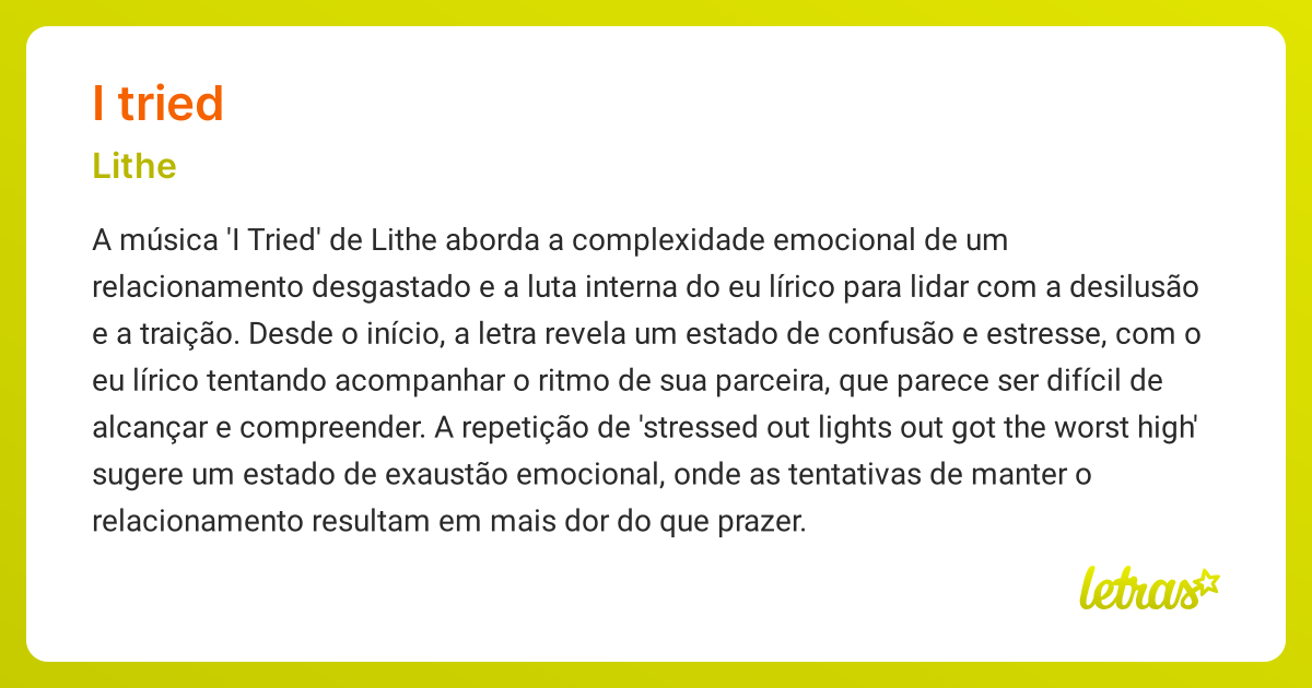 Significado da música I TRIED (Lithe) - LETRAS.MUS.BR
