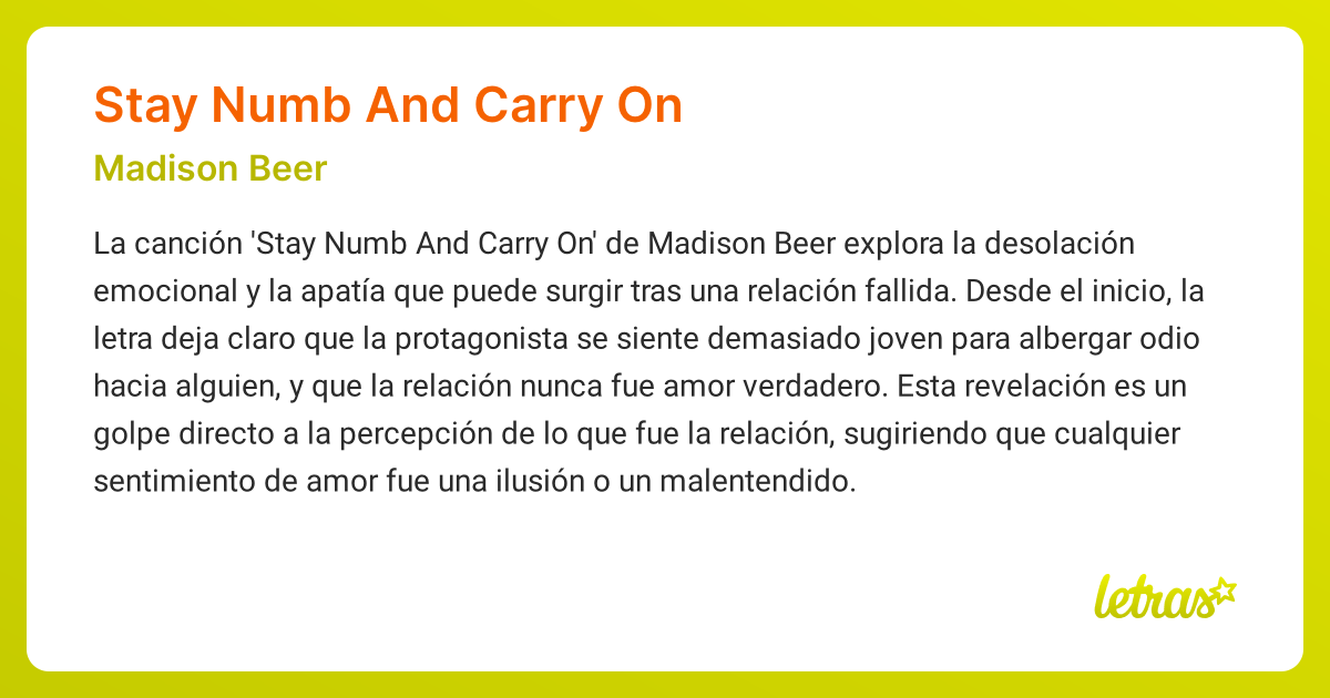 Significado de la canción STAY NUMB AND CARRY ON (Madison Beer) - LETRAS.COM