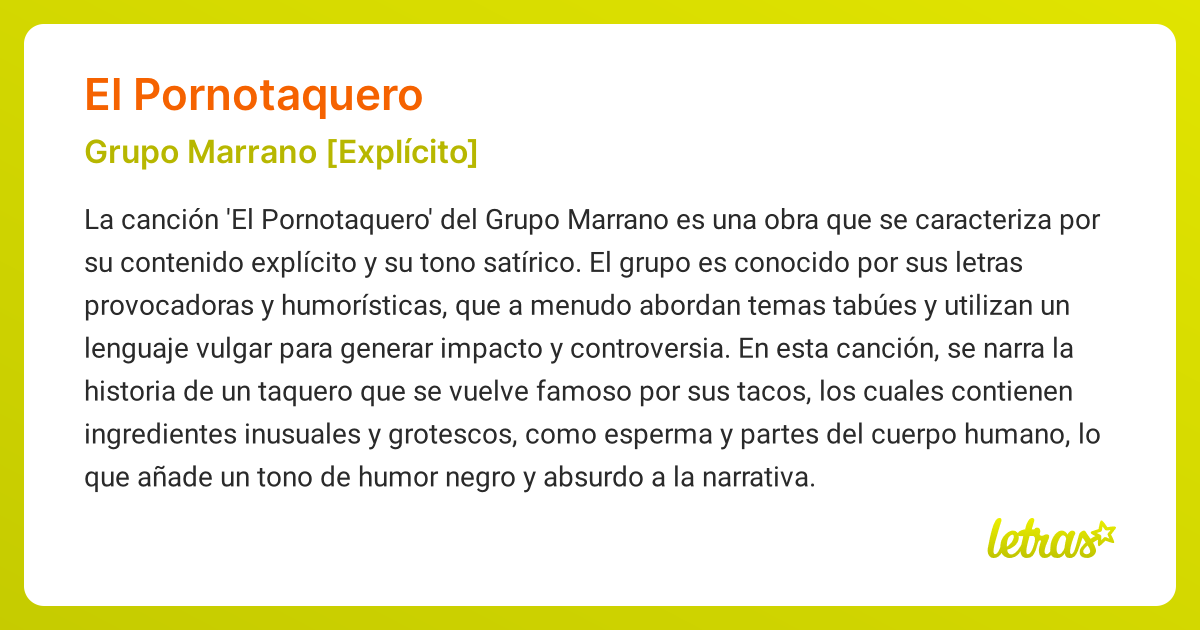 Significado de la canción EL PORNOTAQUERO (Grupo Marrano [Explícito ...