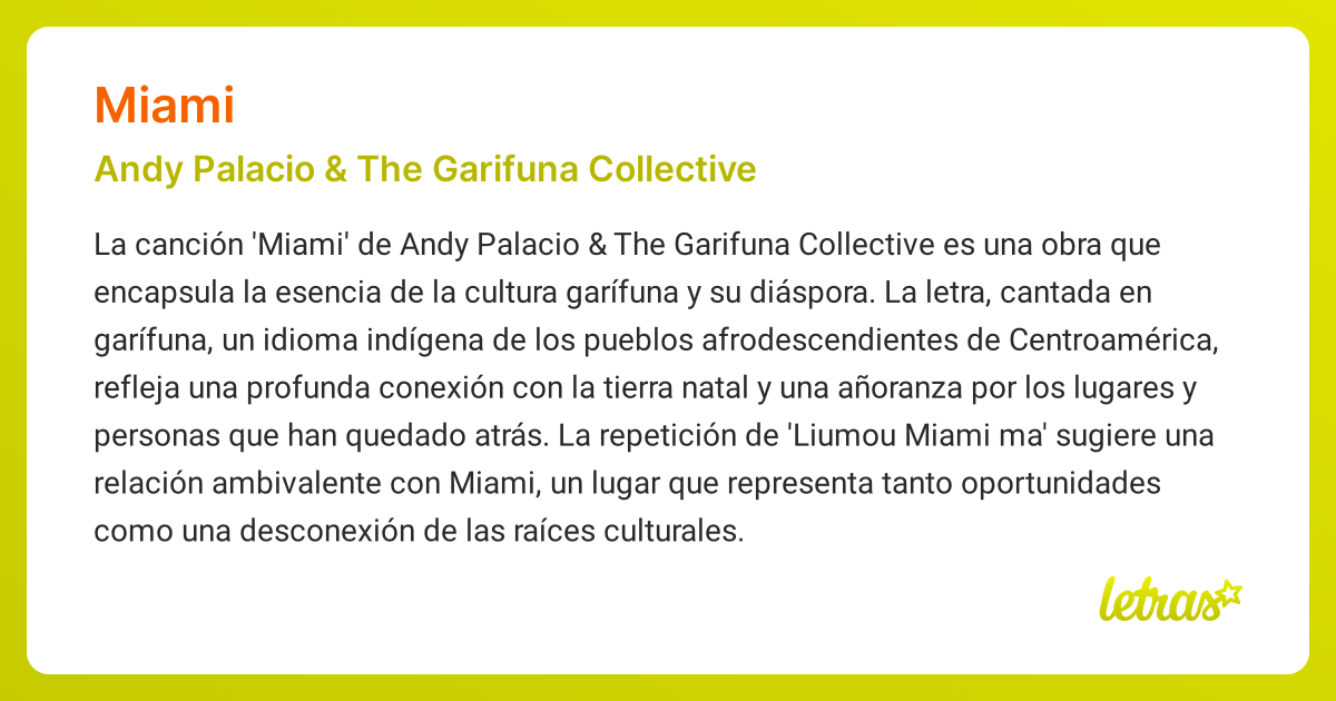Significado de la canción MIAMI (Andy Palacio & The Garifuna Collective ...
