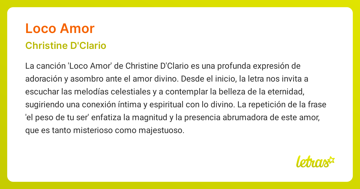 Significado de la canción LOCO AMOR (Christine D'Clario) - LETRAS.COM
